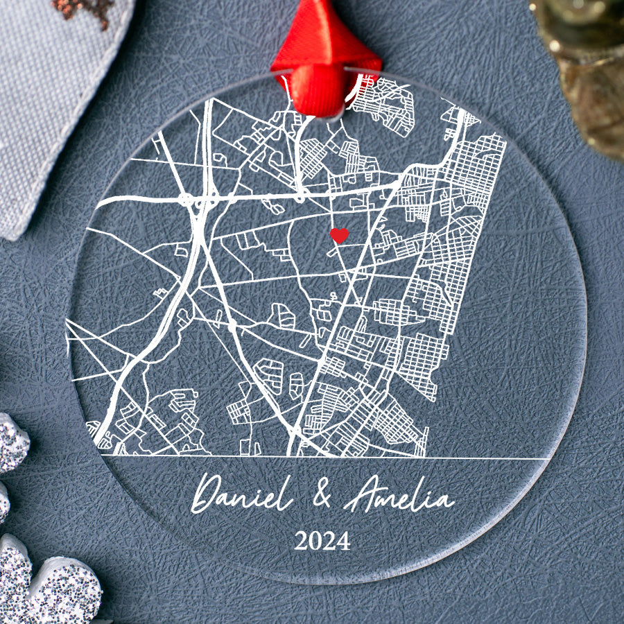 Wedding Christmas Ornament | Couple Acrylic Ornament With Custom Map ...