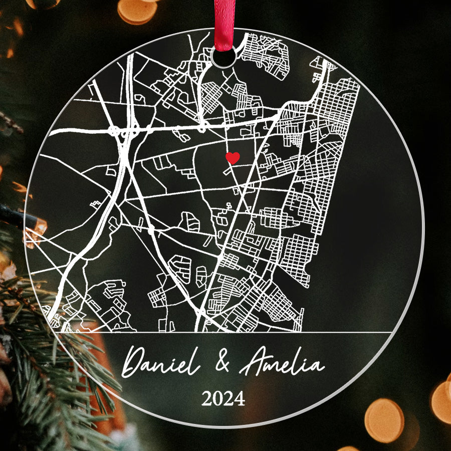 Wedding Christmas Ornament | Couple Acrylic Ornament With Custom Map ...