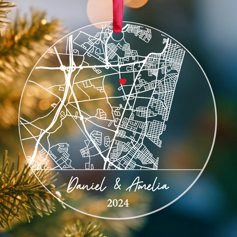 Wedding Christmas Ornament | Couple Acrylic Ornament With Custom Map ...